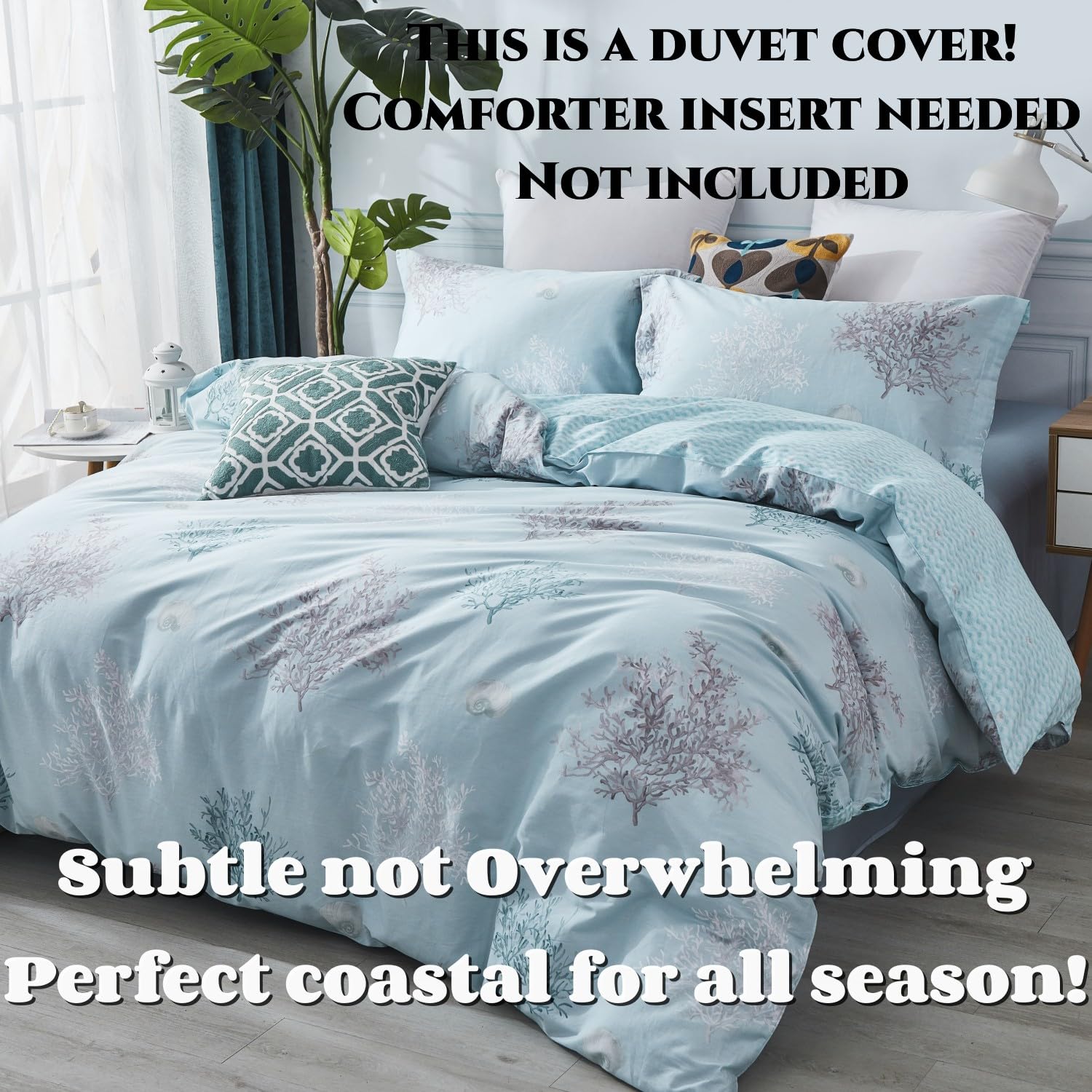 Brandream Coastal Beach Bedding Set Queen Size 100% Cotton Duvet Cover Set Tropical Coral Seashells Bedroom Set 3-Piece (No Comforter)