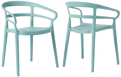 Amazon Basics Light Blue, Curved Back Dining Chair-Set of 2, Premium Plastic