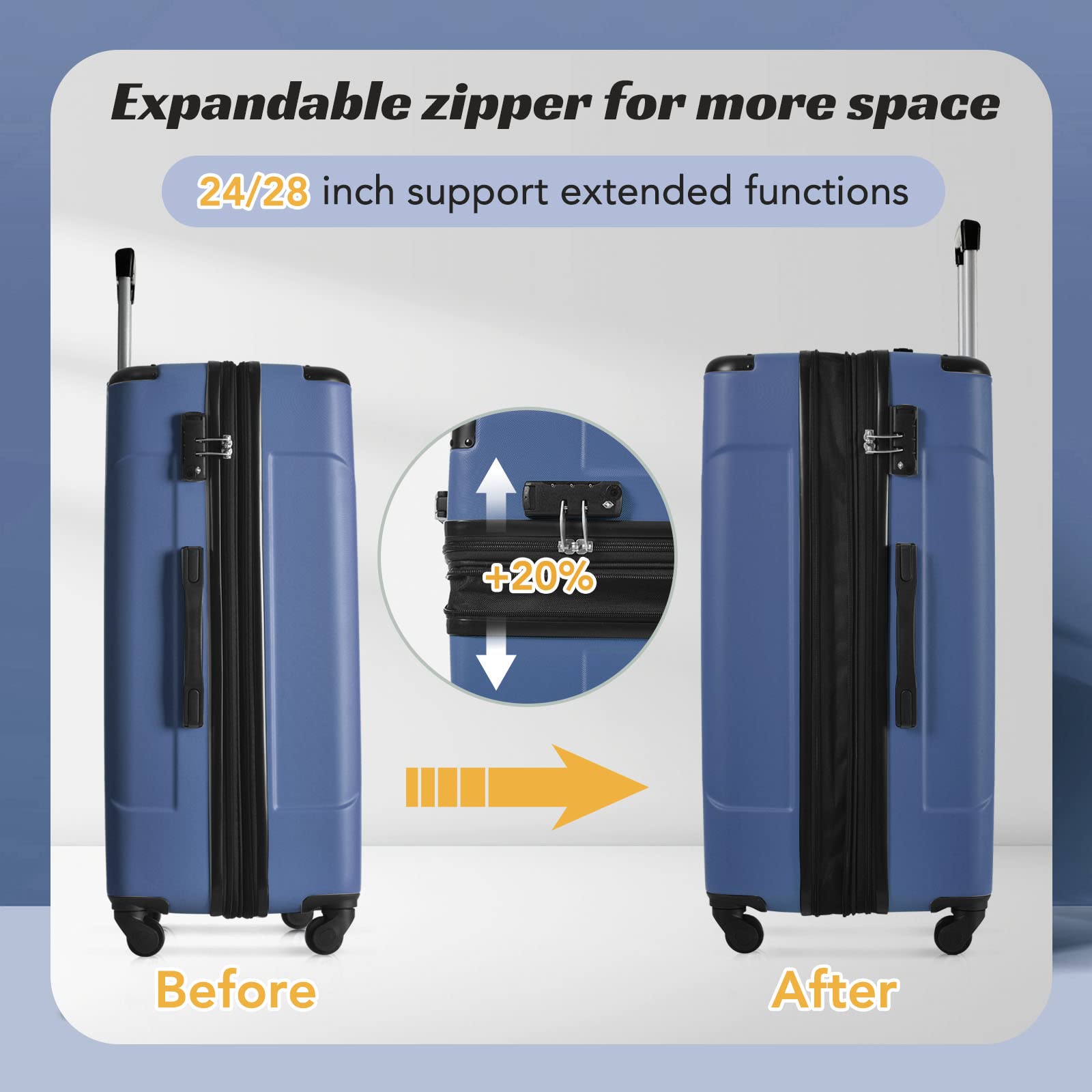 Merax 28 Inch Checked-Large Luggage with Wheels Aluminum Alloy Corner Hard Shell Suitcase TSA Luggage Suitcases for Travel Woman Men(Blue)