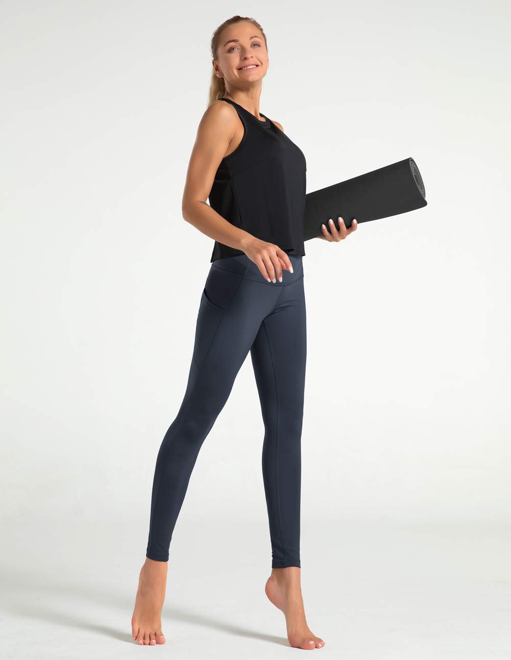 Dragon Fit High Waist Yoga Leggings with 3 Pockets,Tummy Control Workout Running 4 Way Stretch Yoga Pants (Medium, Ink Blue)