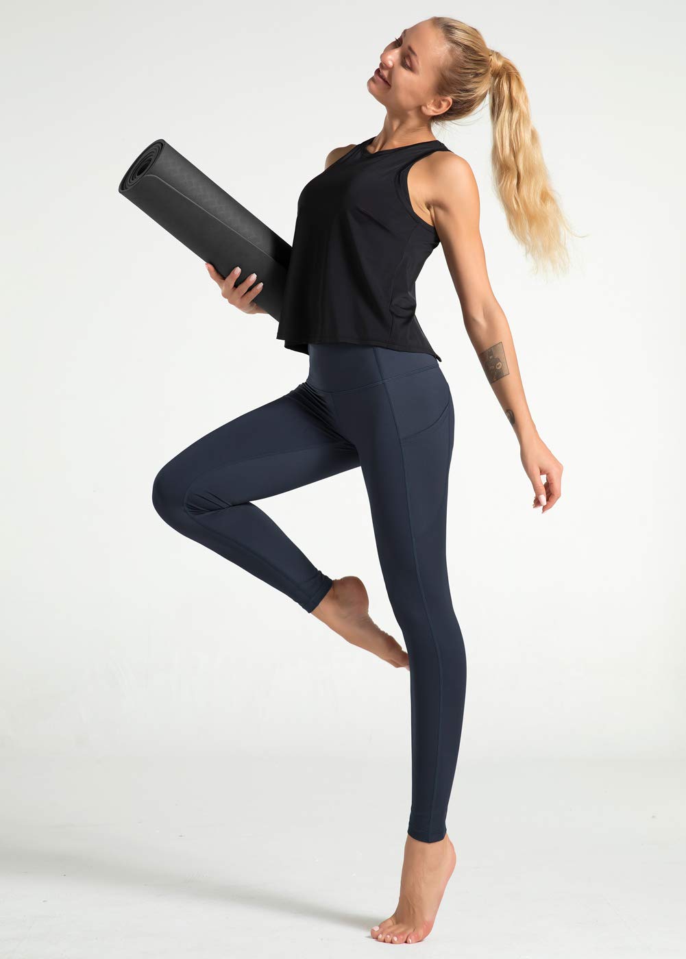 Dragon Fit High Waist Yoga Leggings with 3 Pockets,Tummy Control Workout Running 4 Way Stretch Yoga Pants (Medium, Ink Blue)