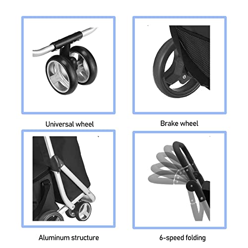 Grocery Cart on Wheels,Folding Shopping Cart with Rotatable Handle,Utility Carts with Removable Insulated Cooler Bag,Lightweight Collapsible Cart with Wheels