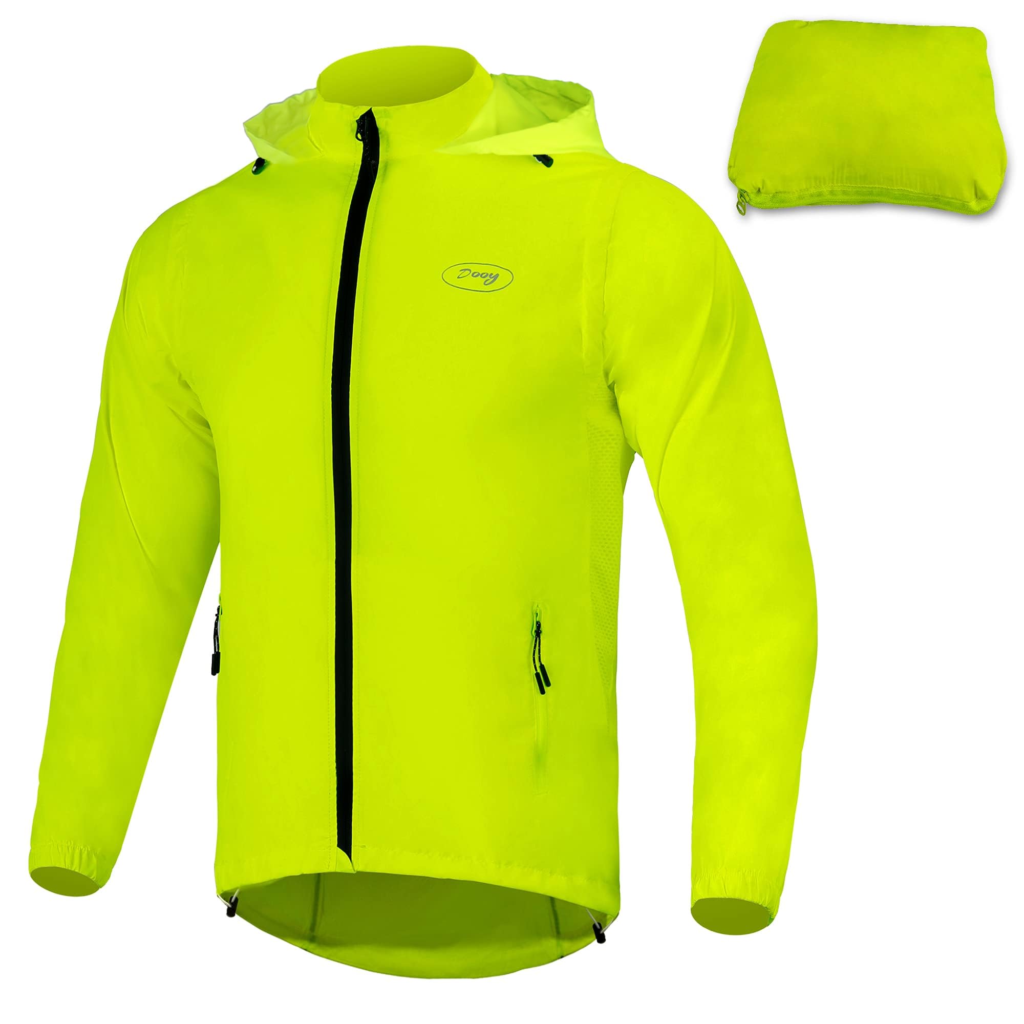 Men's Cycling Jacket with Detachable Sleeves Windbreaker Hooded Running Bike Jacket Golf Hiking Vest Lightweight Reflective