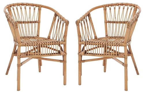 SAFAVIEH Home Adriana Coastal Honey Brown Wash Rattan (Set of 2) Accent Chair (ACH6505C-SET2)