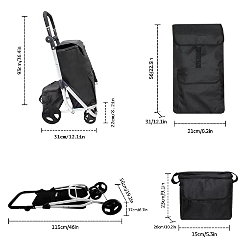 Grocery Cart on Wheels,Folding Shopping Cart with Rotatable Handle,Utility Carts with Removable Insulated Cooler Bag,Lightweight Collapsible Cart with Wheels