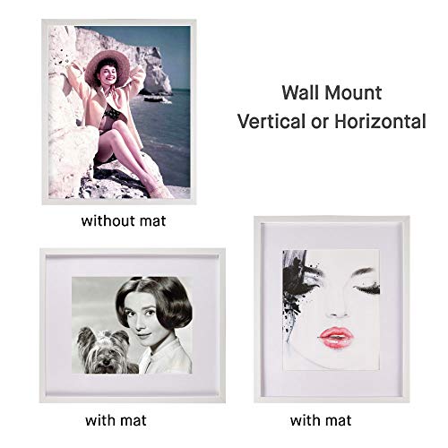 elabo 16x20 White Picture Frame (2 Pack) - High Definition Plexiglass Display Pictures 11x14 with Mat or 16x20 Without Mat - Vertical or Horizontal Wall Mounting