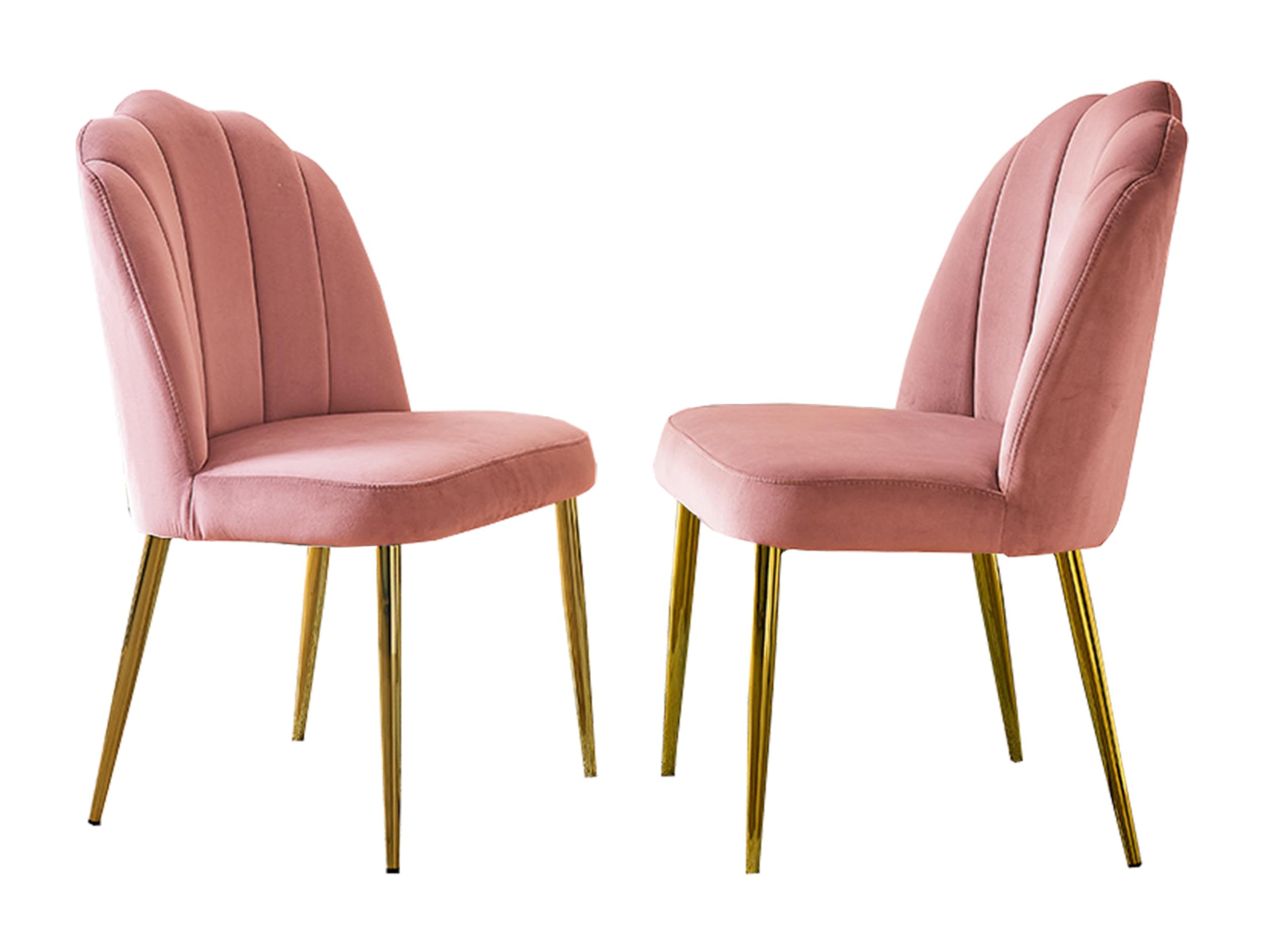 Iconic Home Chelsea Dining Side Chair Vertical Channel Quilted Velvet Upholstered Crown Top Back and Seat Solid Gold Tone Metal Legs (Set of 2) Modern Contemporary, Blush