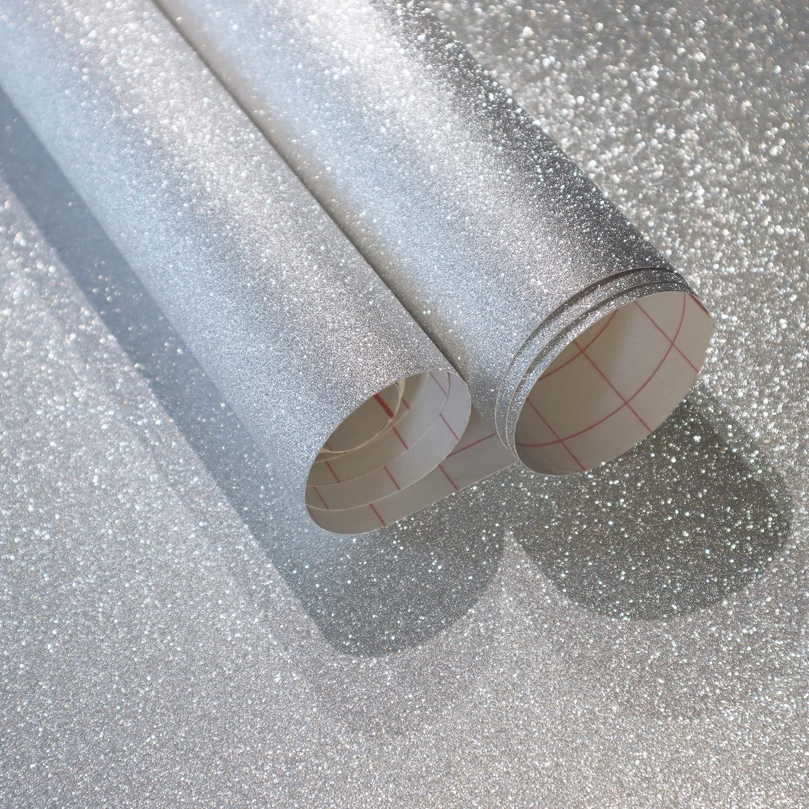 Kitico Glitter Silver Wallpaper Silver Contact Paper Silver Creative Covering Peel and Stick Wallpaper Removable Self Adhesive Paper DIY Vinyl Roll 17.7"x78.7"