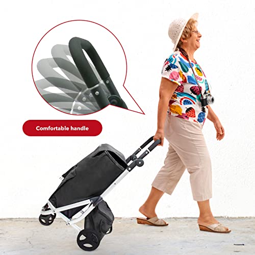 Grocery Cart on Wheels,Folding Shopping Cart with Rotatable Handle,Utility Carts with Removable Insulated Cooler Bag,Lightweight Collapsible Cart with Wheels