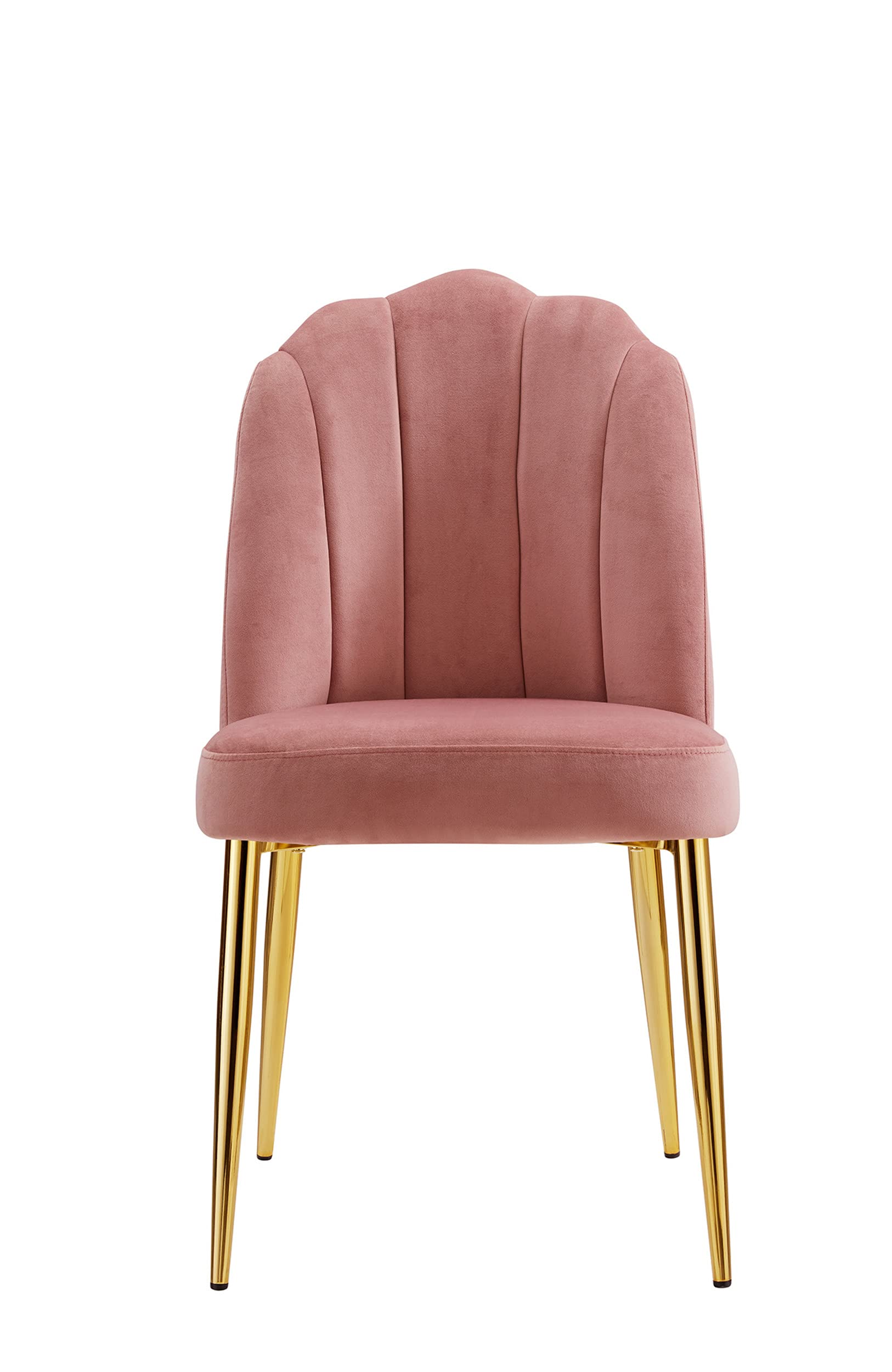 Iconic Home Chelsea Dining Side Chair Vertical Channel Quilted Velvet Upholstered Crown Top Back and Seat Solid Gold Tone Metal Legs (Set of 2) Modern Contemporary, Blush