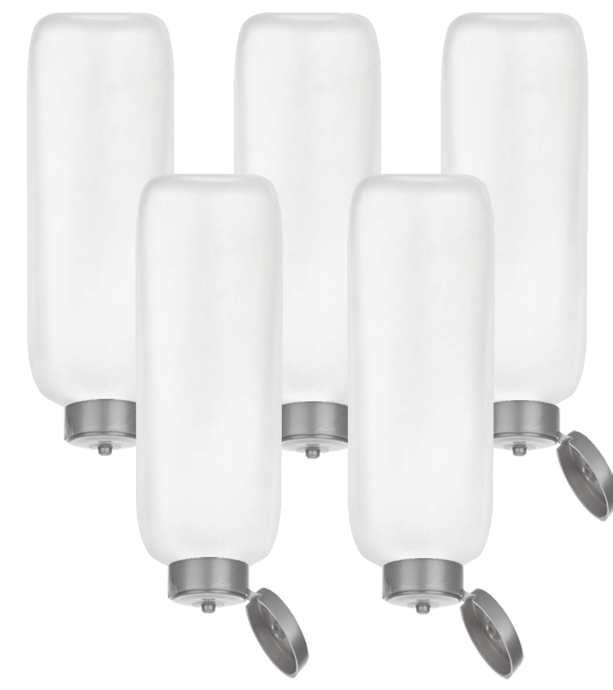 Grand Parfums Empty Lotion Bottles 8 Oz Squeeze with Flip Cap for Hand Gel, Shampoo Creams, Body Wash, Self-Tanner, Massage Lotion HDPE Tottle w/Silver Cap, 240ml (Pack of 5)