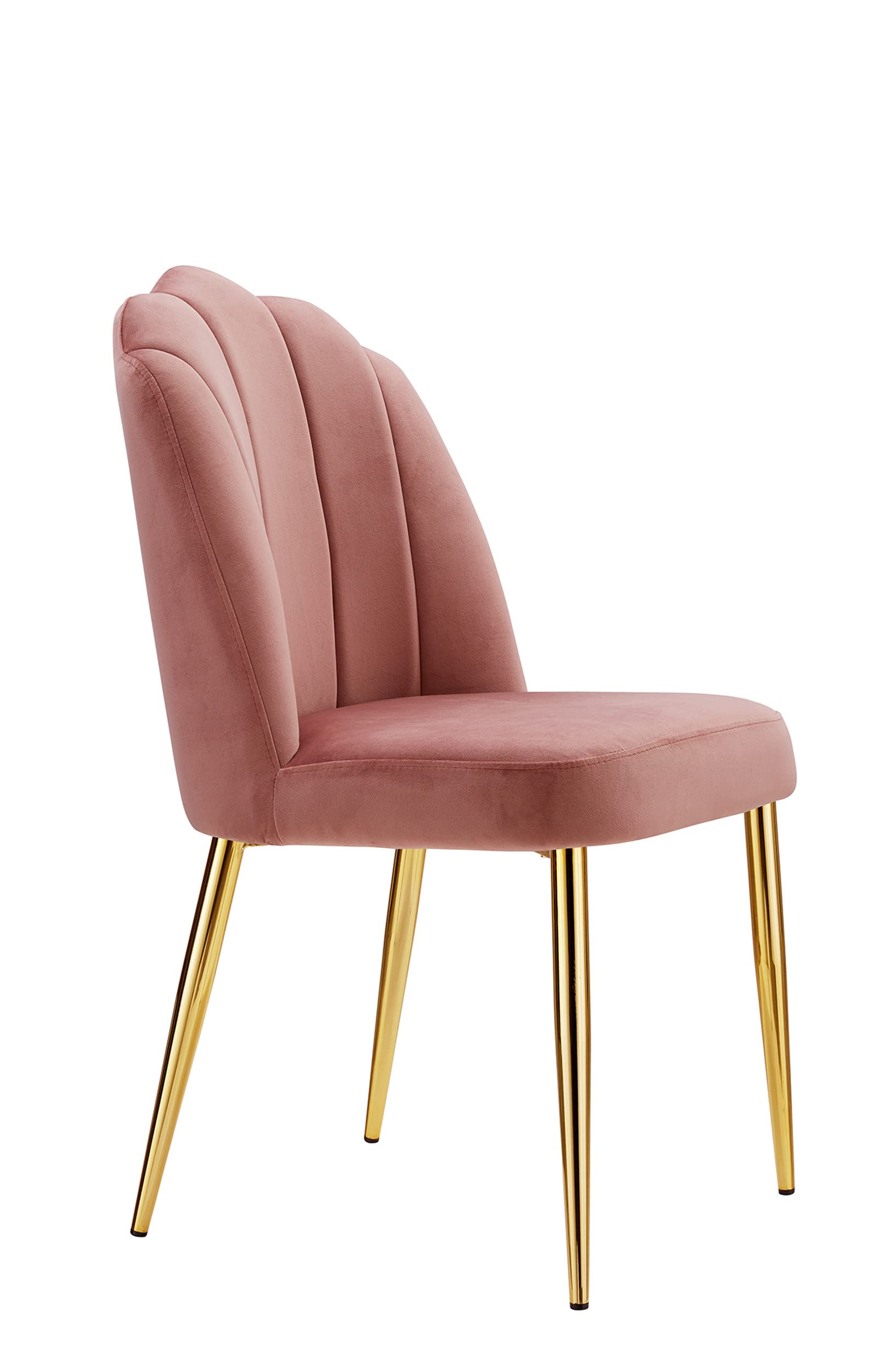 Iconic Home Chelsea Dining Side Chair Vertical Channel Quilted Velvet Upholstered Crown Top Back and Seat Solid Gold Tone Metal Legs (Set of 2) Modern Contemporary, Blush
