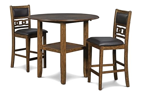 New Classic Furniture Gia 3-Piece Drop Leaf Counter Table Set with 2 Chairs, 42-Inch, Brown
