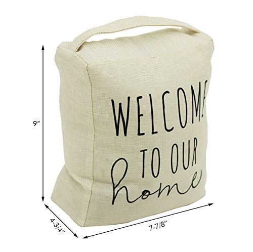 Welcome to Our Home Decorative Fabric Door Stopper with Handle, Fabric Weighted Floor Stop for Bedroom Living Room Exterior Doors, 7-7/8"W x 4-3/4"D x 9"H