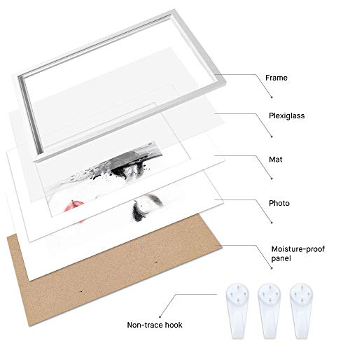 elabo 16x20 White Picture Frame (2 Pack) - High Definition Plexiglass Display Pictures 11x14 with Mat or 16x20 Without Mat - Vertical or Horizontal Wall Mounting