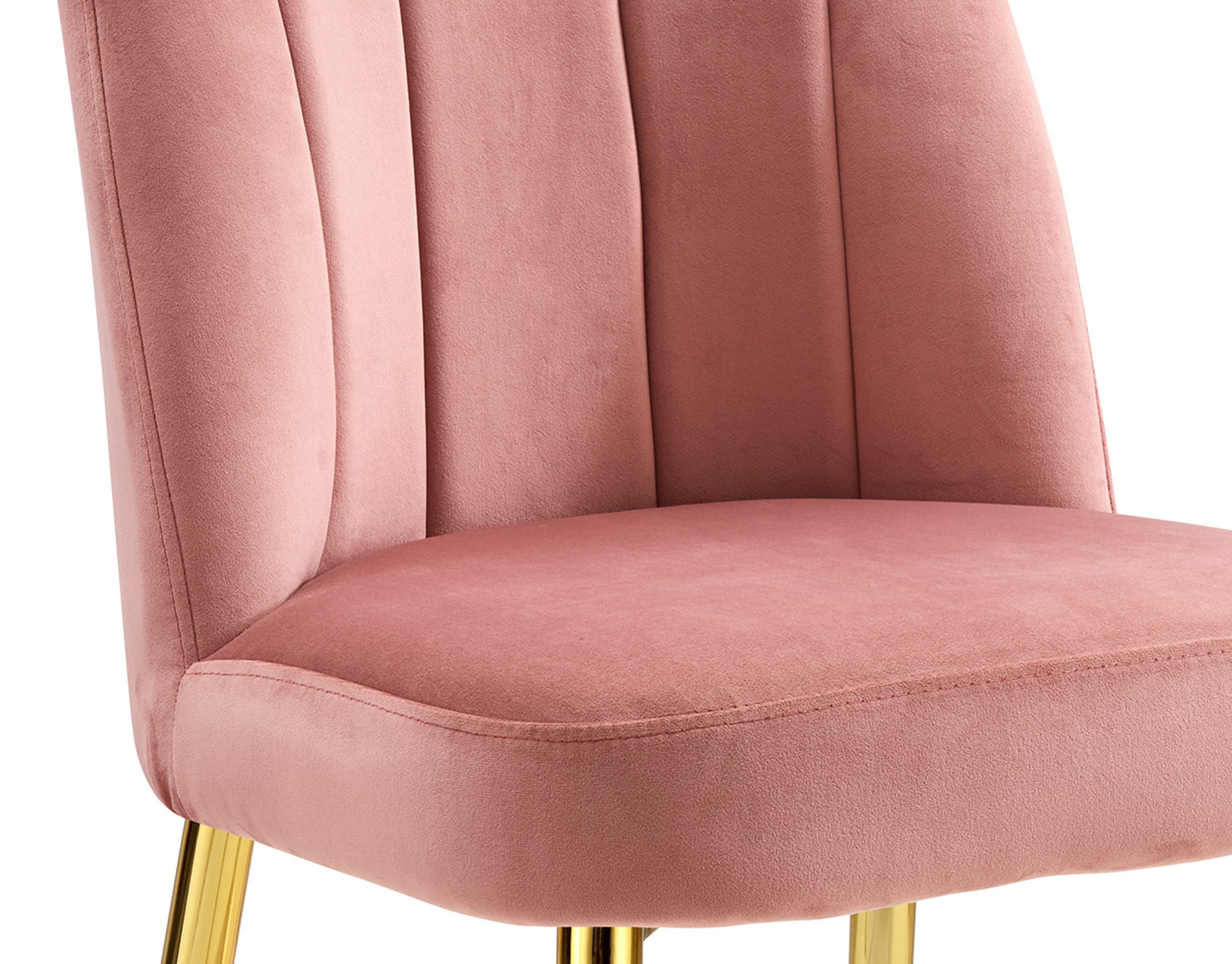 Iconic Home Chelsea Dining Side Chair Vertical Channel Quilted Velvet Upholstered Crown Top Back and Seat Solid Gold Tone Metal Legs (Set of 2) Modern Contemporary, Blush