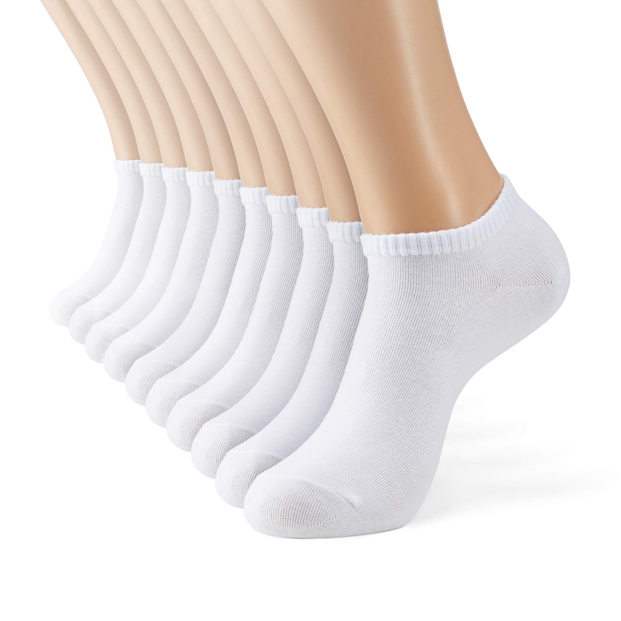 MONFOOT Men's/Women's 10 Pairs Thin Cotton Low Cut Ankle Socks, White Medium Multipack