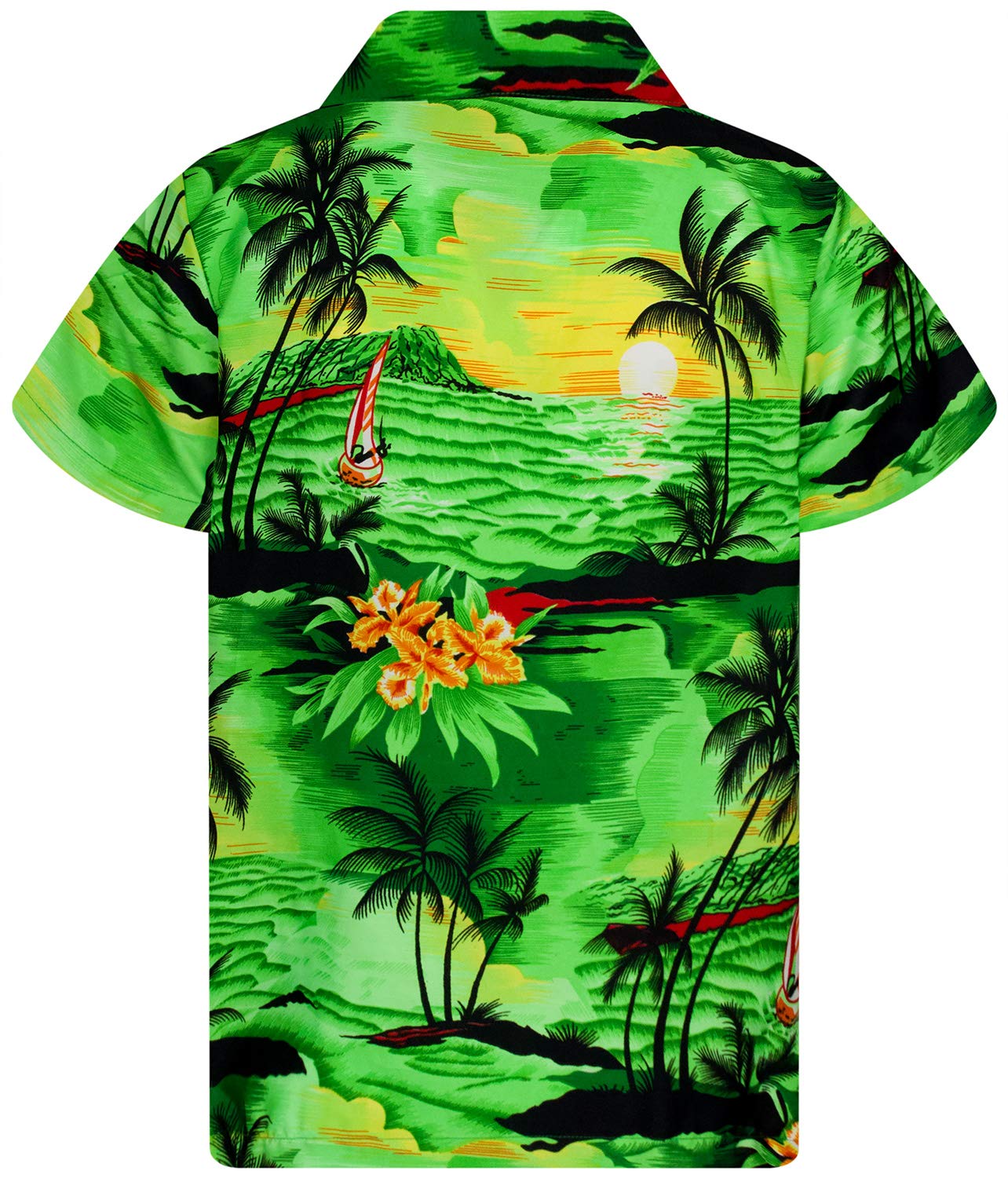 KING KAMEHA Funky Hawaiian Shirt Kids Boys, Shortsleeve, Print Surf, Green, 6