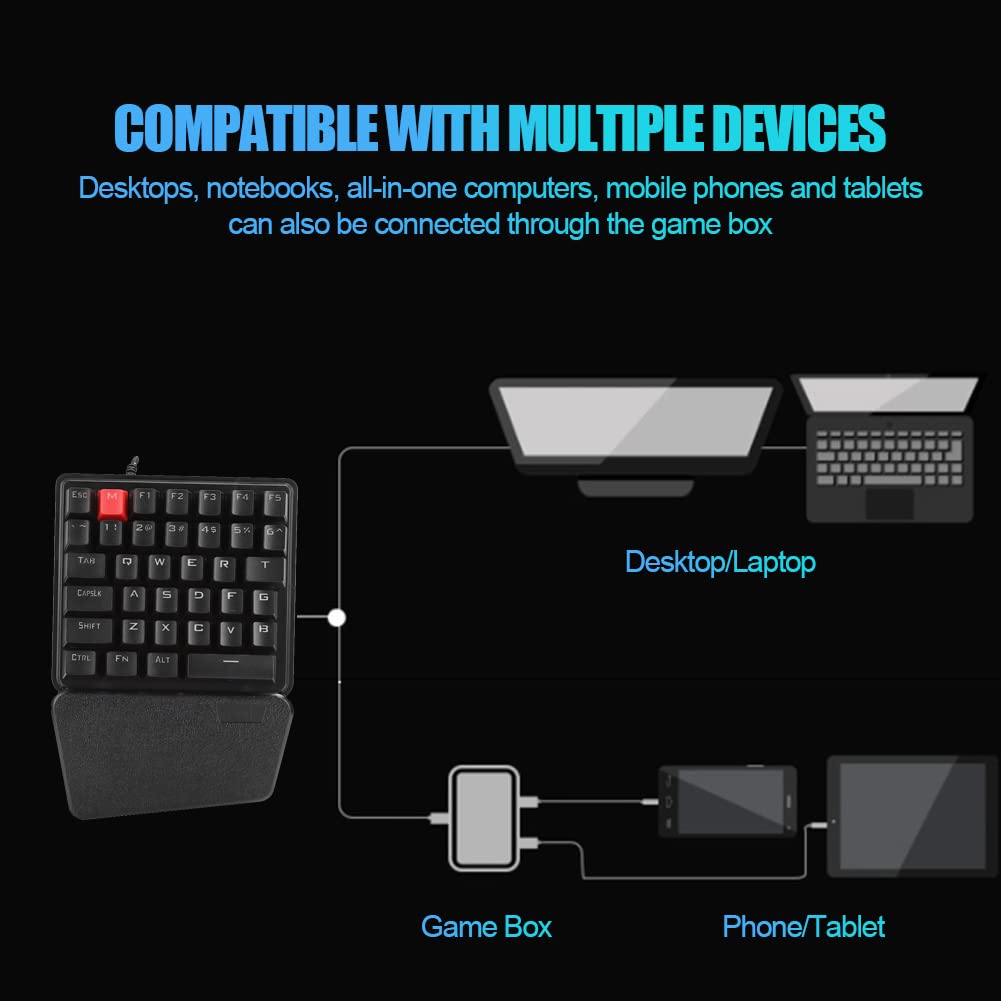 fosa1 One Handed Gaming Keyboard with Hand Rest,One Handed RGB Mechanical Gaming Keyboard, Left Handed Mechanical Keypad Support Mobile Game Connection,36 Keys,USB