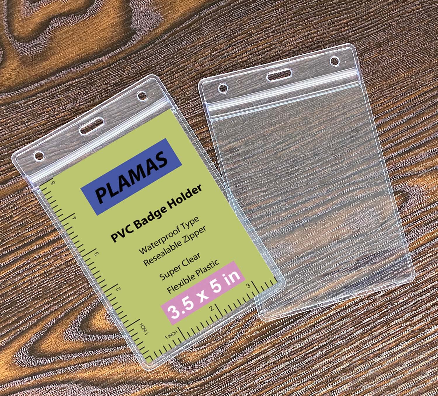 WTQ 100 PCS Waterproof ID Badge Holders (Large Size, Fit 3.5"x5" Inserts), Clear Plastic, Premium Quality, Heavy-Duty, Vertical Hanging Card Holder with Zipper, Durable Vinyl Nametag Holders