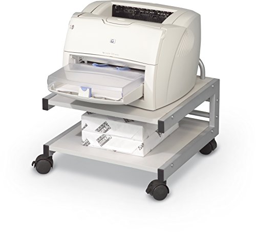 Balt Low Laser Printer Stand, 27501, 14''H x 17''W x 17''D, Brushed silver steel frame, Gray laminate shelves