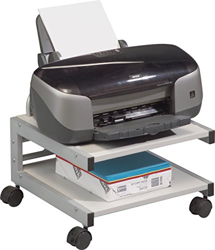 Balt Low Laser Printer Stand, 27501, 14''H x 17''W x 17''D, Brushed silver steel frame, Gray laminate shelves
