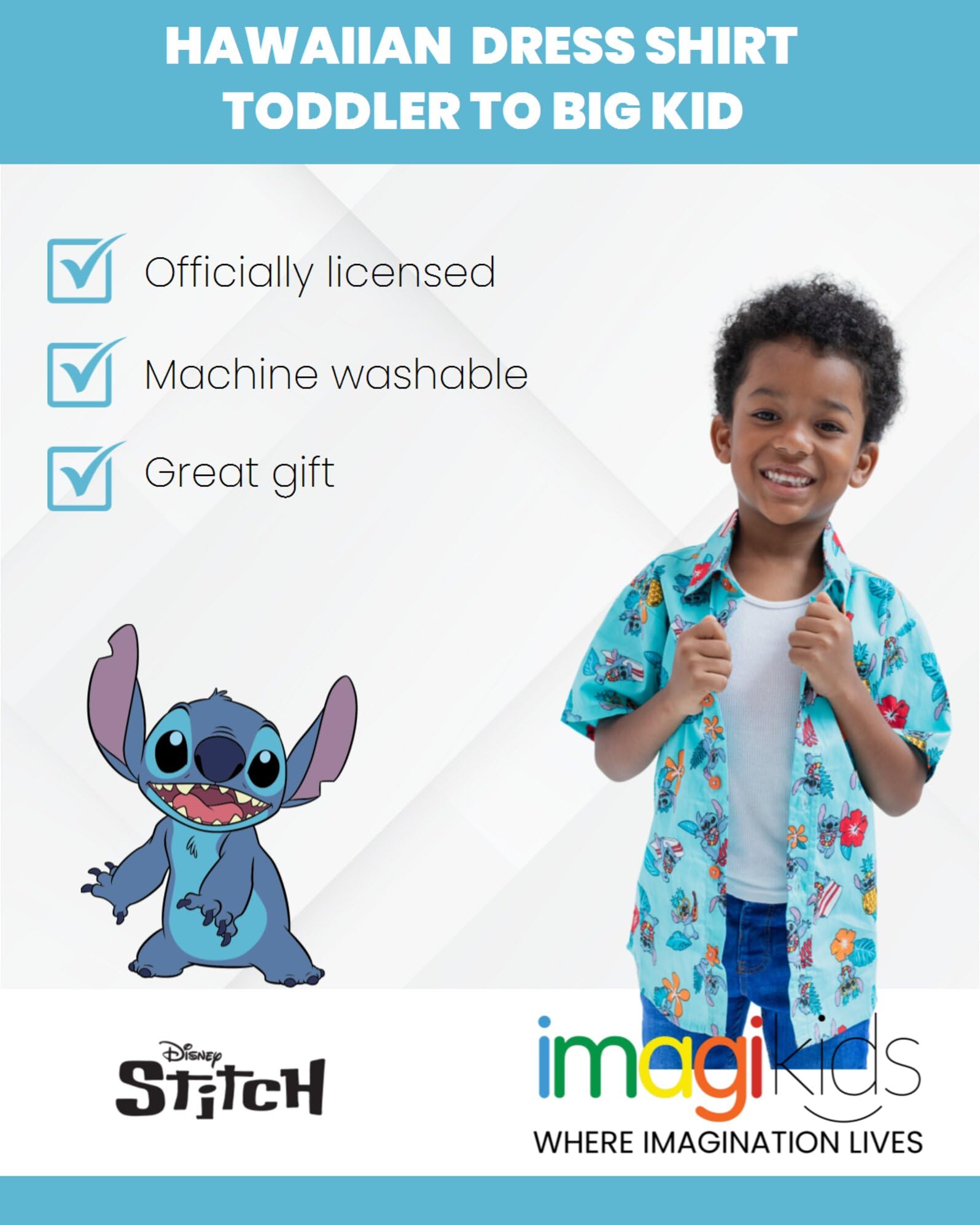 Disney Lilo & Stitch Big Boys Hawaiian Button Down Dress Shirt 10-12