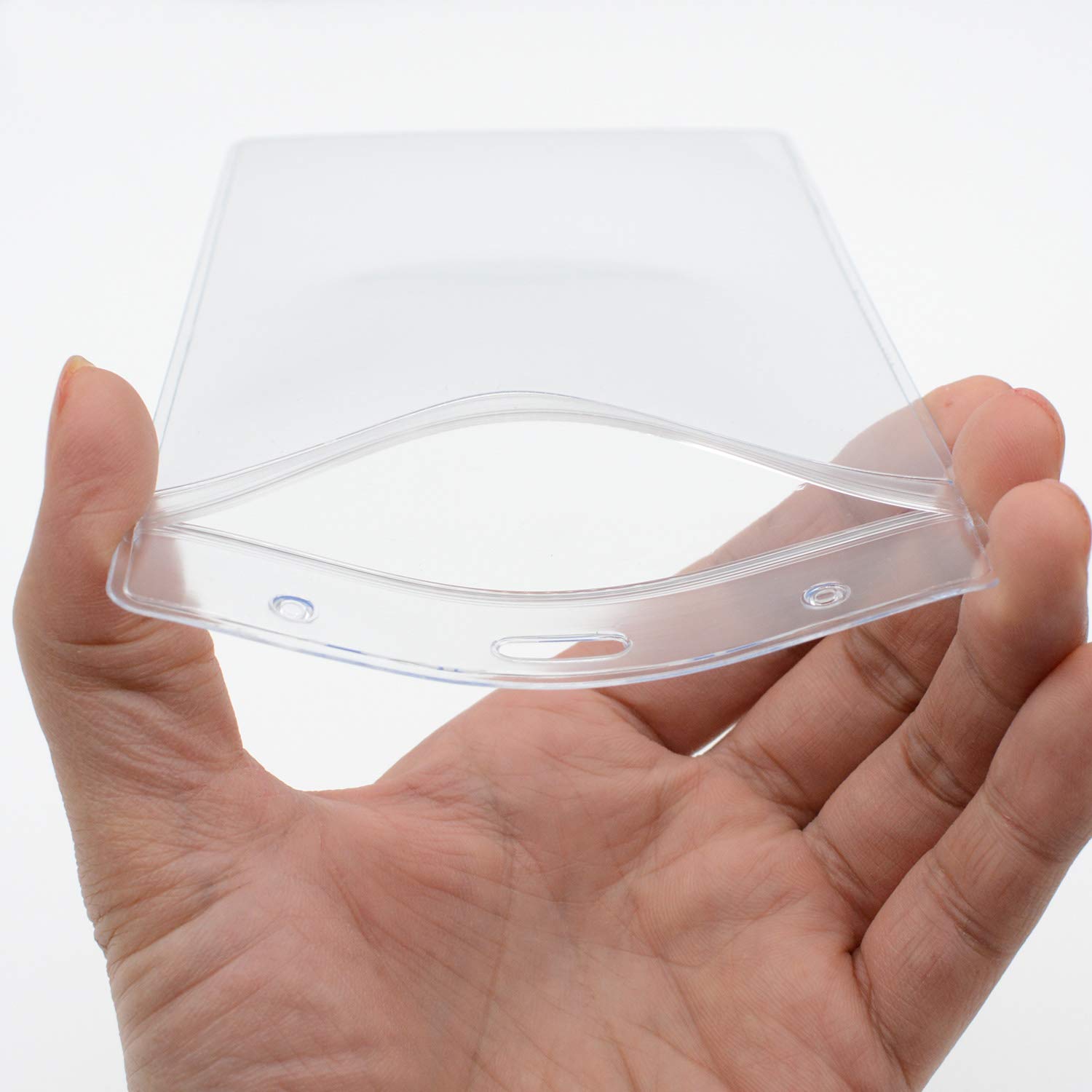 WTQ 100 PCS Waterproof ID Badge Holders (Large Size, Fit 3.5"x5" Inserts), Clear Plastic, Premium Quality, Heavy-Duty, Vertical Hanging Card Holder with Zipper, Durable Vinyl Nametag Holders