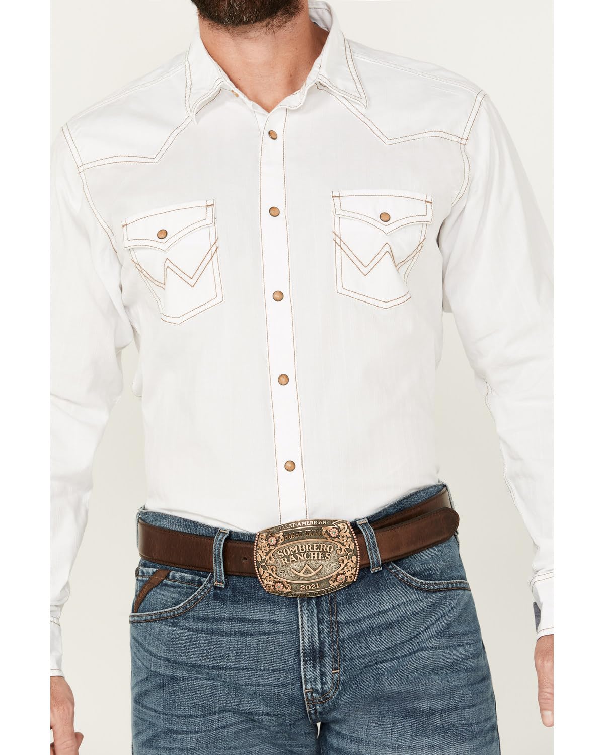 Wrangler mens Retro Two Pocket Long Sleeve Snap Shirt, White, Large US