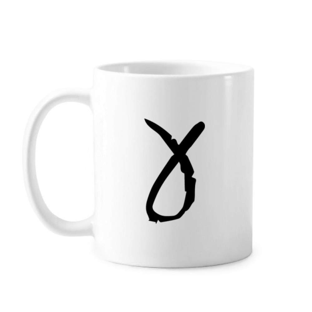 Greek Alphabet Gamma Black Outline Mug Pottery Ceramic Coffee Porcelain Cup Tableware