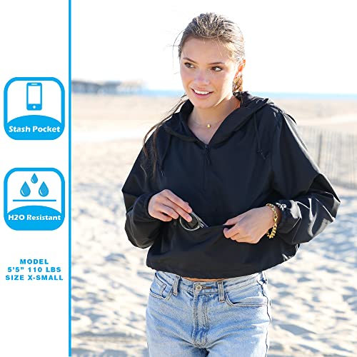 Global Blank Womens Cropped Jacket Crop Top Hoodies for Women Cropped Windbreaker Jackets, Black, Large