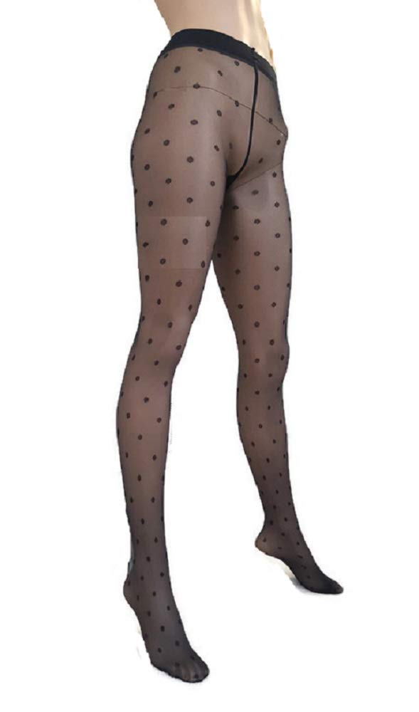 Marilyn European Designer Pattern Pantyhose Polka Dot (Black Big Dot, L)