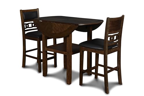 New Classic Furniture Gia 3-Piece Drop Leaf Counter Table Set with 2 Chairs, 42-Inch, Brown