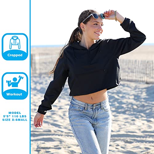 Global Blank Womens Cropped Jacket Crop Top Hoodies for Women Cropped Windbreaker Jackets, Black, Large