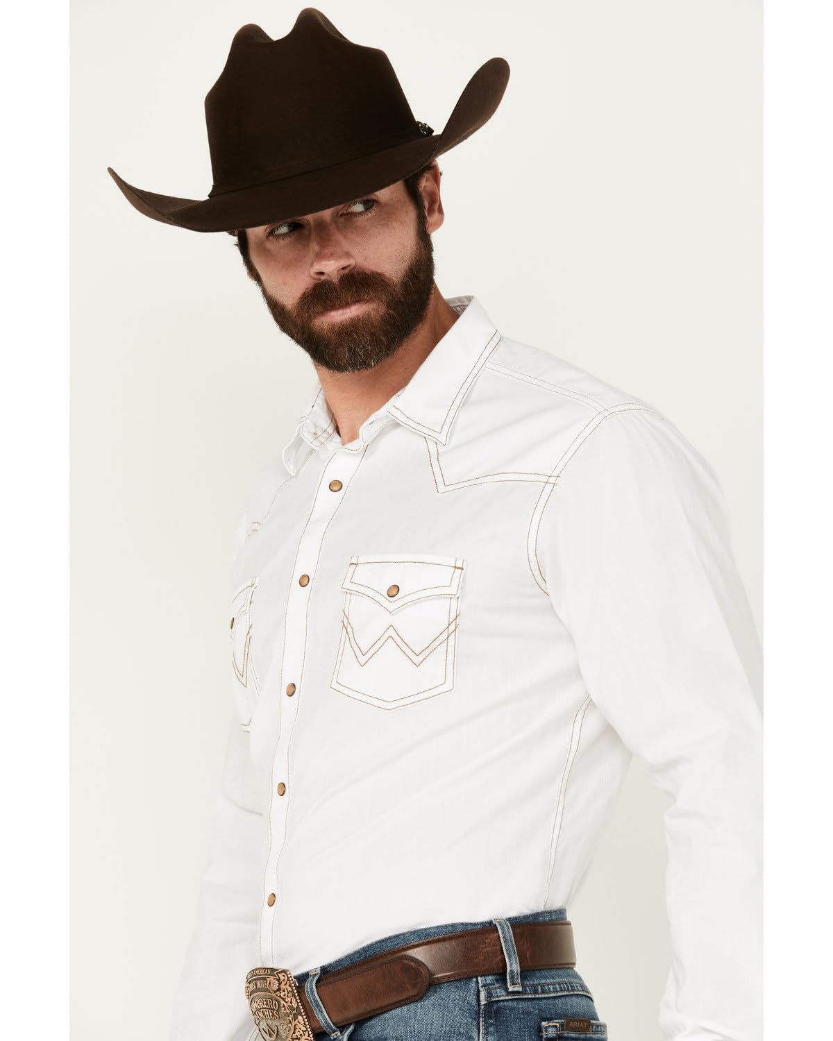 Wrangler mens Retro Two Pocket Long Sleeve Snap Shirt, White, Large US