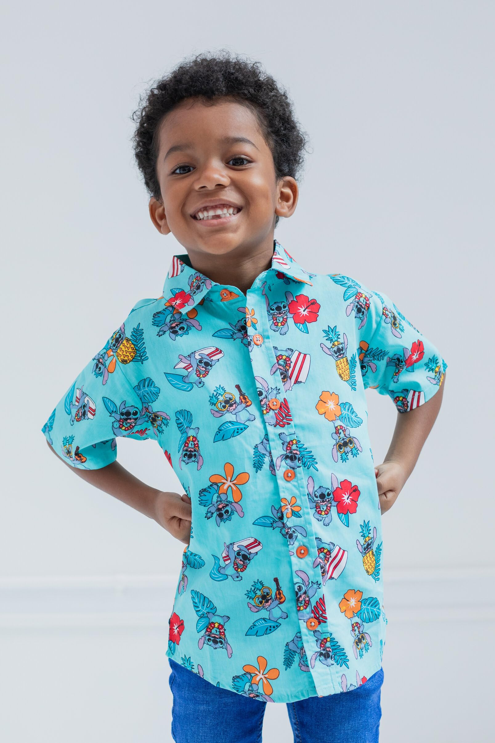 Disney Lilo & Stitch Big Boys Hawaiian Button Down Dress Shirt 10-12