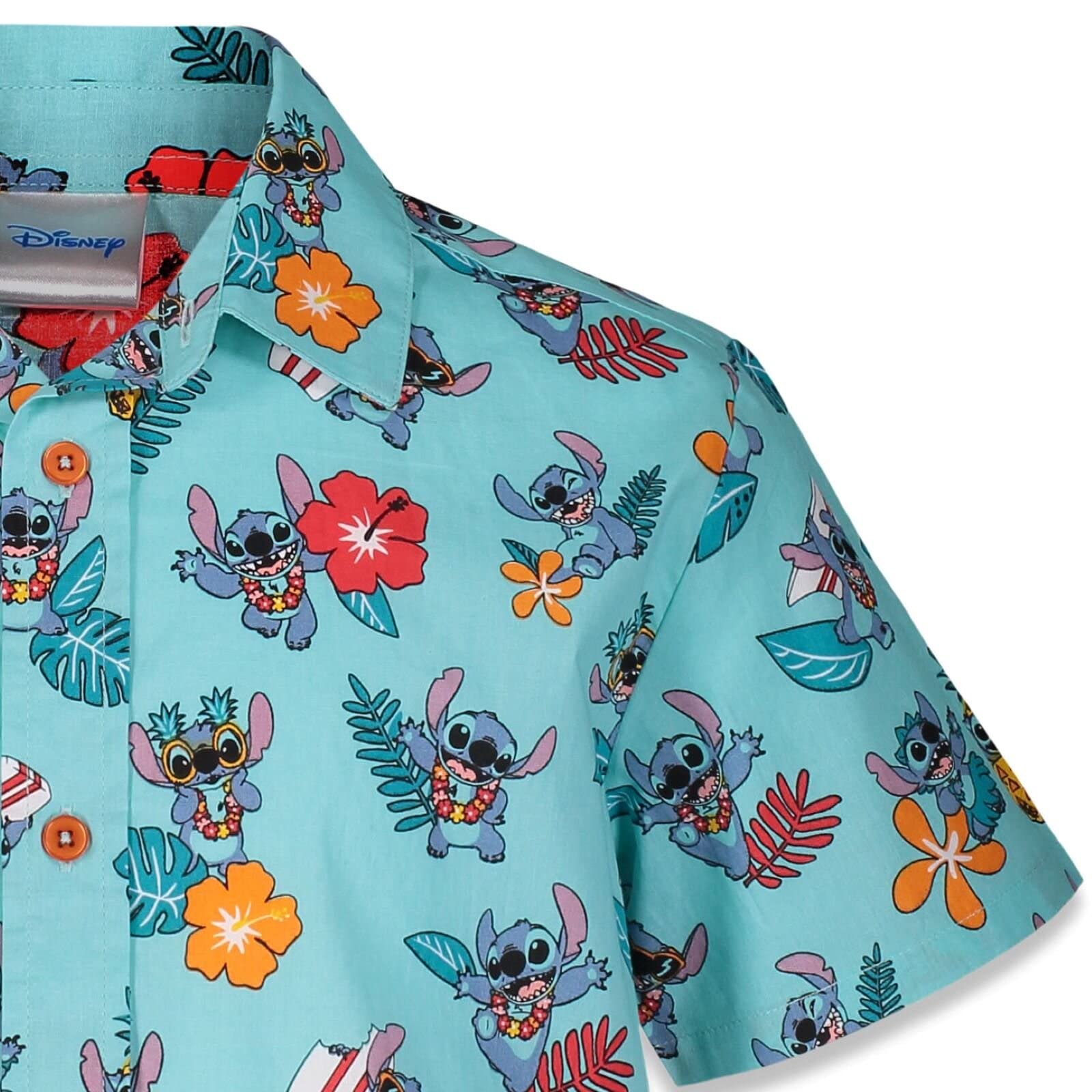 Disney Lilo & Stitch Big Boys Hawaiian Button Down Dress Shirt 10-12