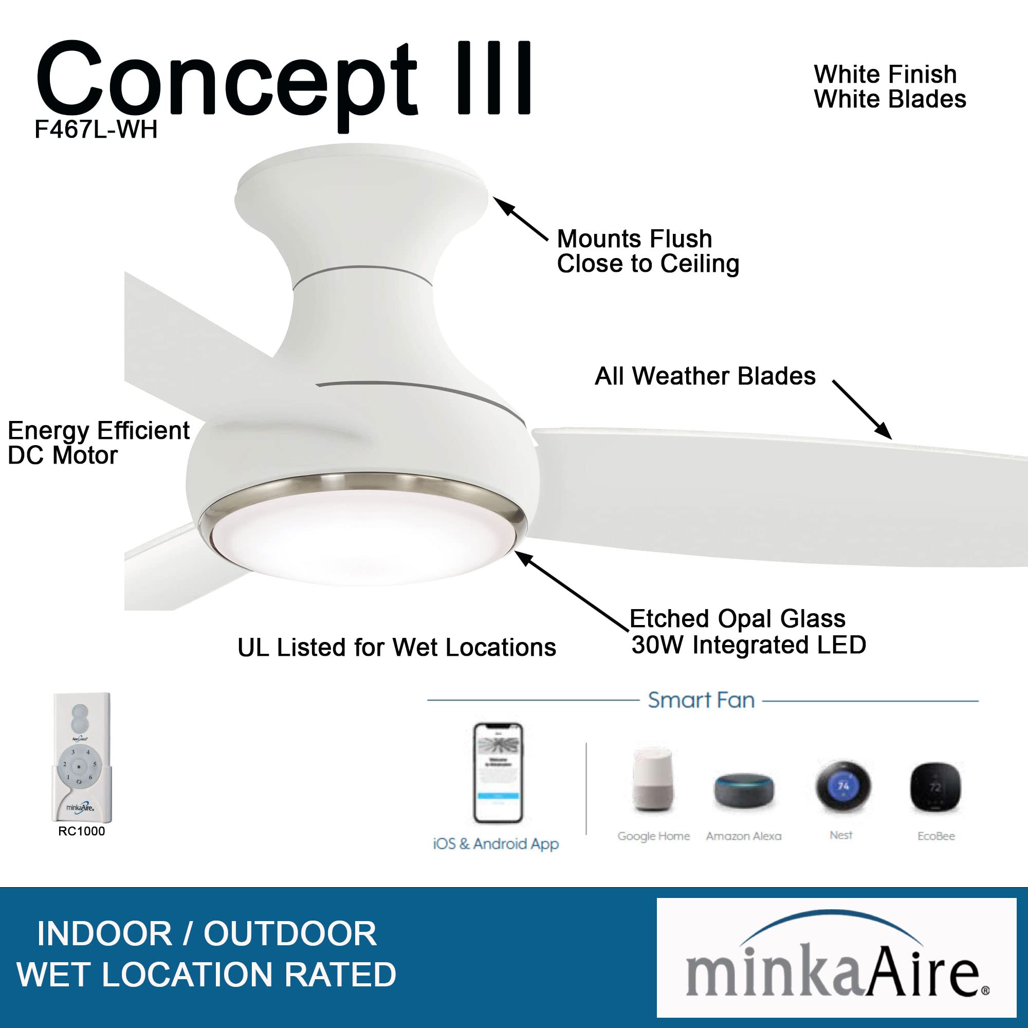 Minka-Aire F467L-WH Concept III 54" Hugger with LED Lights, White