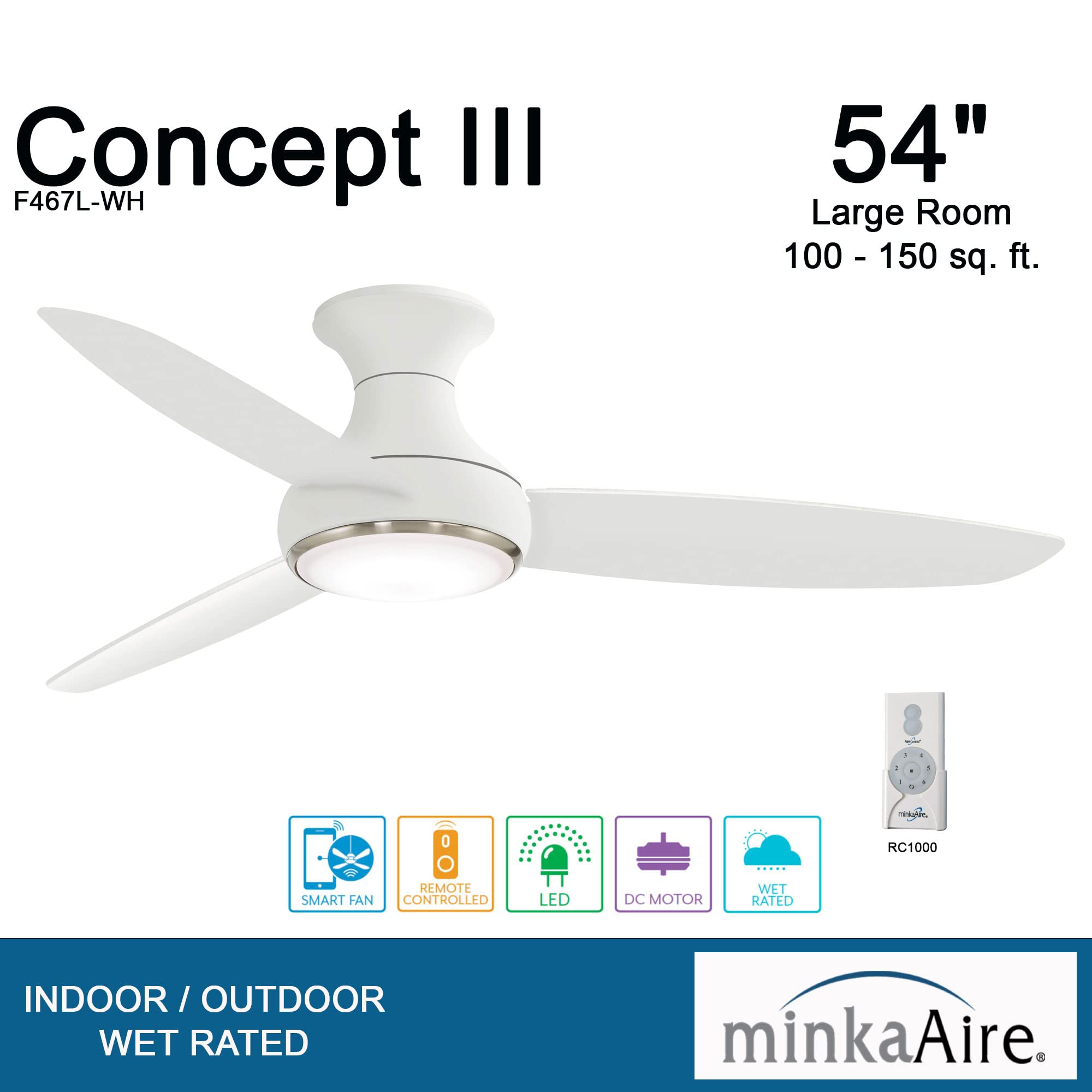 Minka-Aire F467L-WH Concept III 54" Hugger with LED Lights, White