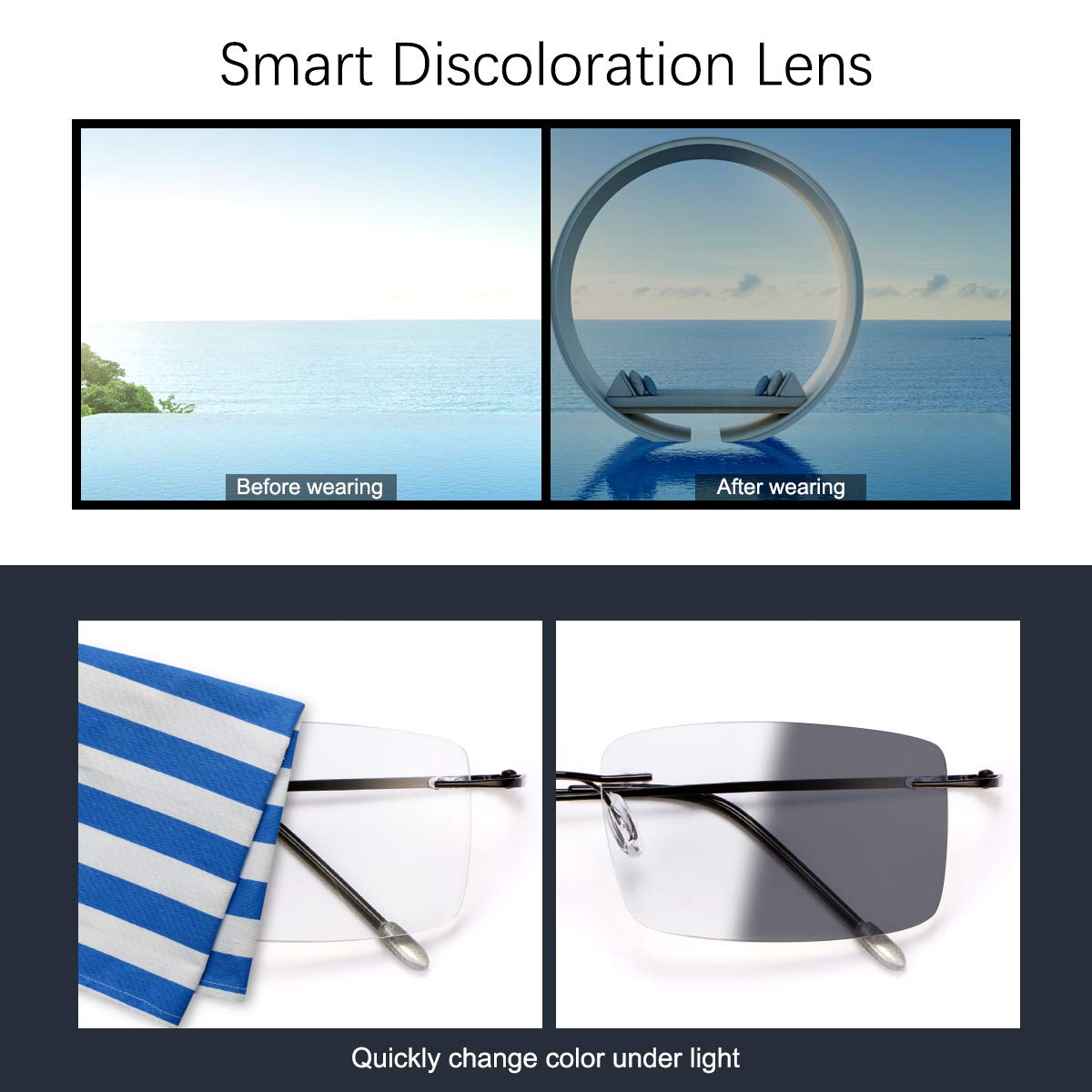 MIRYEA Photochromic Progressive Multifocal Computer Reading Glasses Anti UV Sun Readers