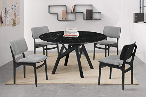 Armen Living Lima Wood Dining Accent Chairs Finish Fabric-Set of 2, 20" Wide, Black/Grey