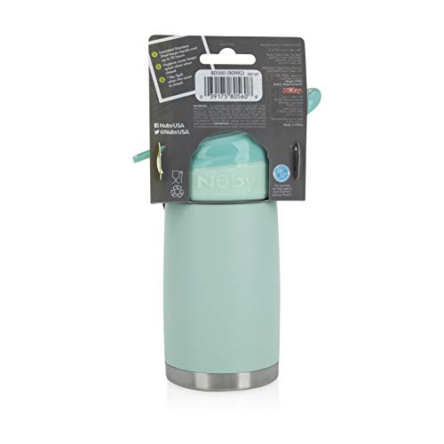 Nuby Thirsty Kids No Spill Flip-It Reflex Stainless Steel Travel Cup or Water Bottle - 10 Oz - 18+ Months - Aqua Mint