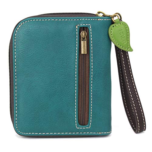 CHALA Zip Around Wallet, Wristlet, 8 Credit Card Slots, Sturdy Pu Leather - Loon Bird - Blue