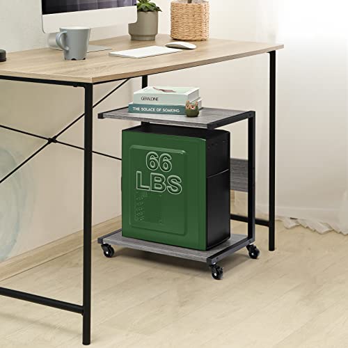Computer Tower Stand, C-Shape Tall 2-Tier Pc Stand, Computer Tower Floor Stand with Lockable Wheels,Mainly Placed Computer Cases and Printers,Suitable for School, Office, Home(Grey)