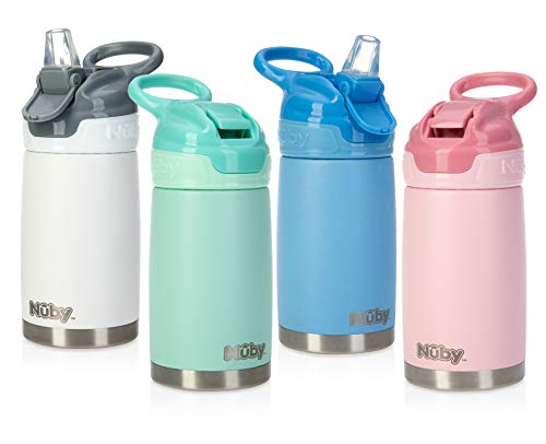 Nuby Thirsty Kids No Spill Flip-It Reflex Stainless Steel Travel Cup or Water Bottle - 10 Oz - 18+ Months - Aqua Mint