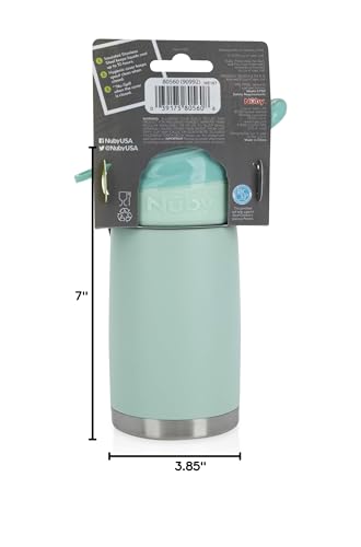 Nuby Thirsty Kids No Spill Flip-It Reflex Stainless Steel Travel Cup or Water Bottle - 10 Oz - 18+ Months - Aqua Mint