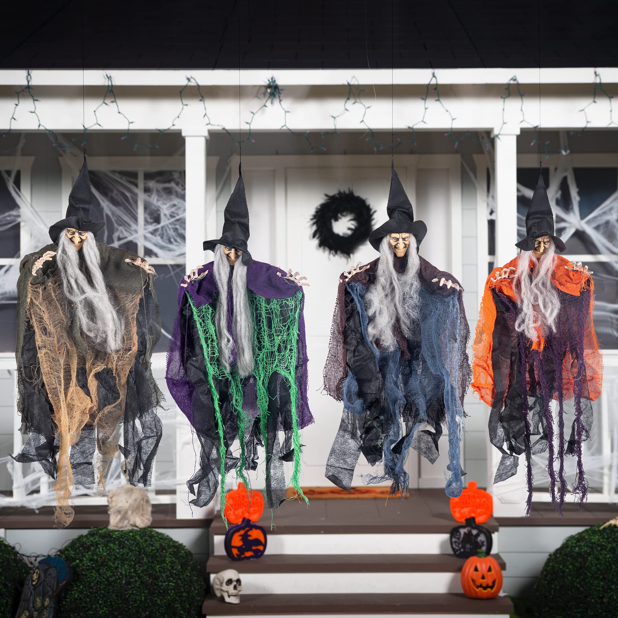 JOYIN 4 Pcs 19.6β Hanging Witch Halloween Decorations Outdoor Indoor Flying Haunted House Scary Decor for Lawn Garden Yard