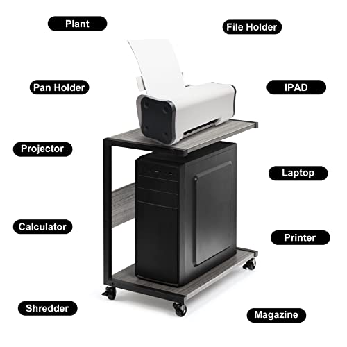 Computer Tower Stand, C-Shape Tall 2-Tier Pc Stand, Computer Tower Floor Stand with Lockable Wheels,Mainly Placed Computer Cases and Printers,Suitable for School, Office, Home(Grey)
