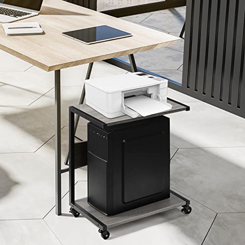 Computer Tower Stand, C-Shape Tall 2-Tier Pc Stand, Computer Tower Floor Stand with Lockable Wheels,Mainly Placed Computer Cases and Printers,Suitable for School, Office, Home(Grey)