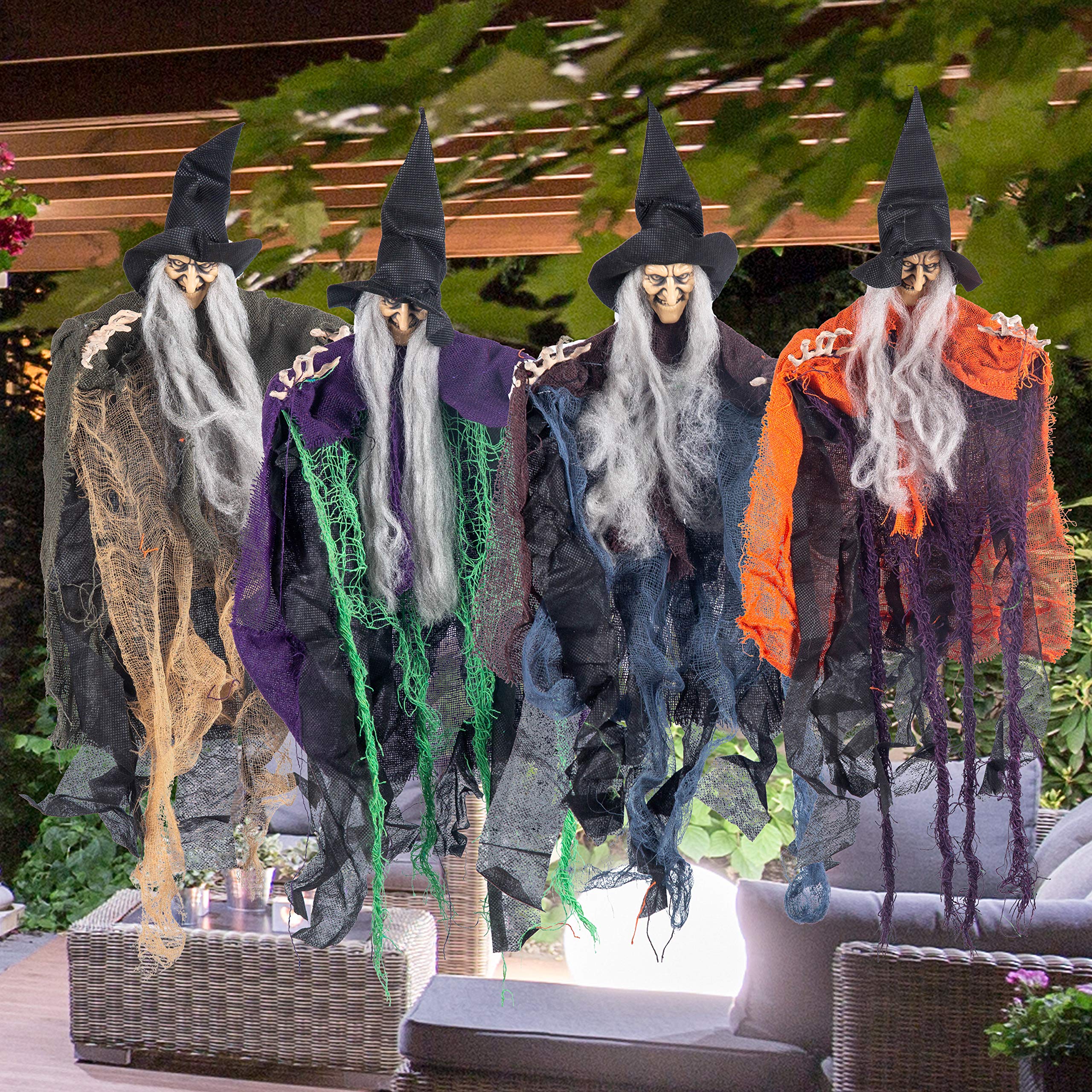 JOYIN 4 Pcs 19.6β Hanging Witch Halloween Decorations Outdoor Indoor Flying Haunted House Scary Decor for Lawn Garden Yard